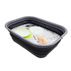 SAMMART 12L (3.17 Gallon) Collapsible Tub - Foldable Dish Tub - Portable Washing Basin - Space Saving Plastic Washtub (2, Grey/Black)