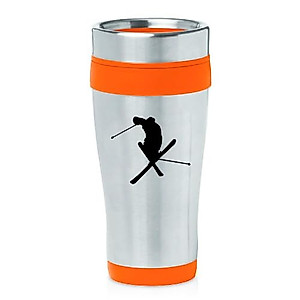 16oz Insulated Stainless Steel Travel Mug Coffee Mug Tumbler Ski Skier Extreme Sports Trick (Orange)