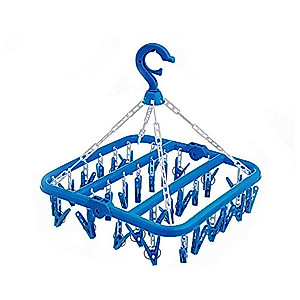 SteelFever Foldable Clip and Drip Hanger with 32 Clips - Hanging Drying Rack (Blue)