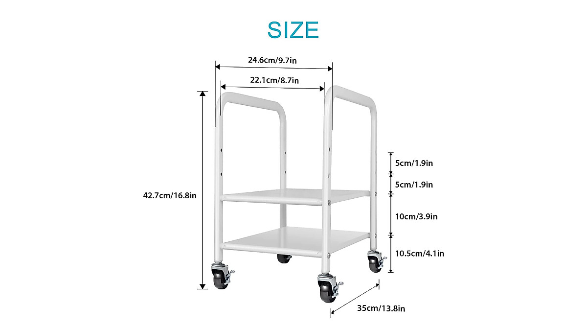 360Tronics White Adjustable PC Stand with Locking Wheels for Office & Home