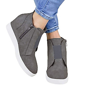 Athlefit Women's Wedge Sneakers Hidden Heel Platform Wedge Booties Hidden Wedgie Sneakers Size 8 Grey