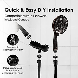 Aquarius Mist Handheld Oil Rubbed Bronze Shower Heads with Handheld Spray and Hose (Extra Long) Spa Grade High Pressure Showerhead wand With 6 Spray Settings – Adjustable Mount Holder & Teflon Tape