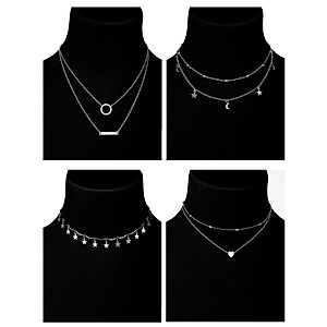 BBTO 9 Pieces Women Girls Layered Choker Necklace Sliver Layered Pendant Choker Jewelry Set (Style 1)
