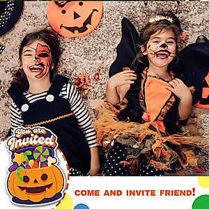 Deluxe Halloween or Costume Party Invitations, 25 Shape Fill-in Cards with Envelopes, Pumpkin, Ghost, Monster, Cute Trick or Treat, Box or Treat for Kids Birthday or Adult party - 4"X6" (JRM373)