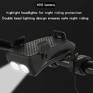 Bicycle Headlight Bike Lights USB Rechargeable 4 in 1 Multifunction Bicycle Headlight with Mobile Phone Stand 4000 MAH Power Bank 130 dB Speaker 400 Lumen IPX65 Waterproof Bike Headlight