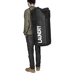 Chrislley 106L Extra Large Laundry Hamper with Drawstring Dorm Room Backpack Laundry Bag Collapsible Laundry Basket for College Students Travel Day Trip（Black）