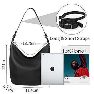 Iswee Black Leather Purse Shoulder Bag for Women Hobo Purses and Handbags Pocketbooks Cross Body Bag Large (Black)