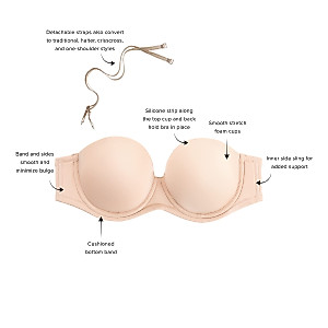 Wacoal Women's Red Carpet Full Busted Strapless Convertible Bra, Natural Nude, 44DDD