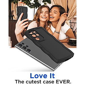 AICase Cute Solid Color Curly Wave Frame Soft Compatible with Samsung Galaxy Phone Case (Black, Galaxy S20 Ultra)