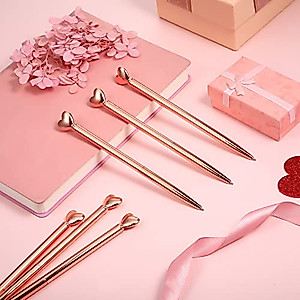 Chinco 12 Pieces Heart Shaped Metal Pens Black Ink Retractable Decorative Cute Pens for Women Girl Heart Writing Ballpoint Pens for Valentines Gifts Office School Wedding (Rose Gold)