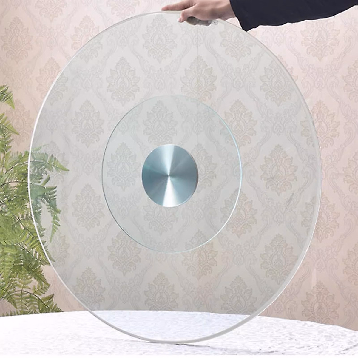 Large Lazy Susan for Dining Table Kitchen Glass Turntable, with Swivel Assist System Table Centerpiece Large Tabletop Rotating Tray Clear Serving Plate Round