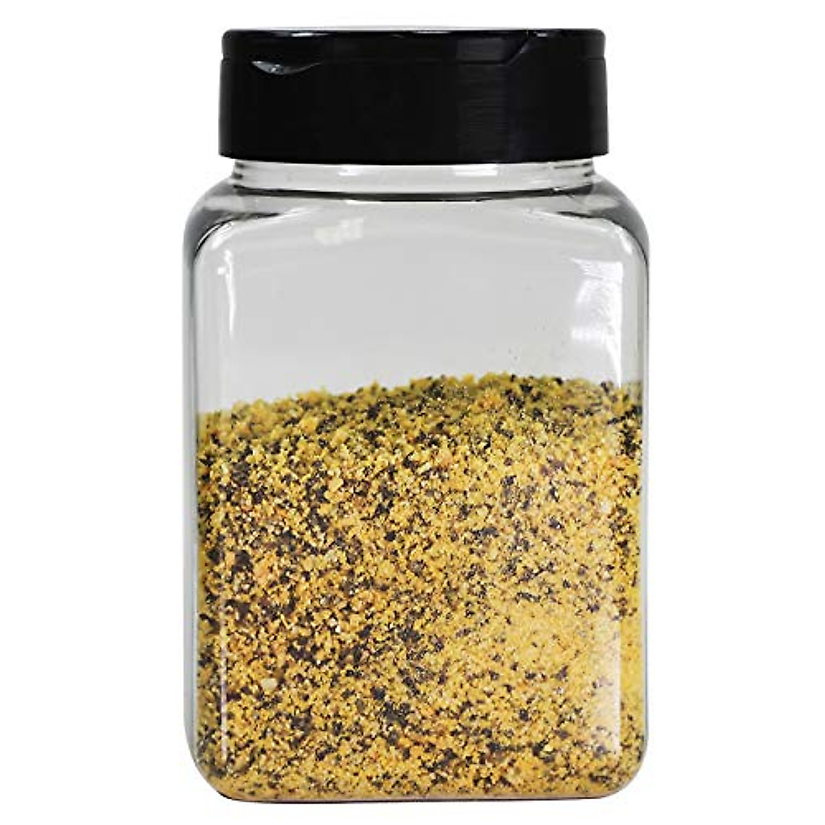 Pinnacle Mercantile Plastic Spice Jars 6-Pack Square Large 17 oz.Clear Containers Sifter Shaker Spoon Lid Refillable for Seasonings, Herbs, BBQ, Spices