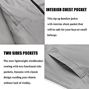 COOFANDY Mens Lightweight Bomber Jacket Classic Slim Fit Zipper Sportswear Jacket Light Coat Light Grey L
