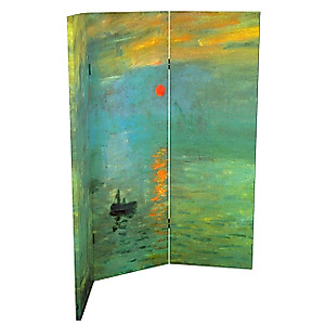 Red Lantern Double Sided Works of Monet Canvas Impression Sunrise/Houses of Parliament Folding Screen, 4 ft Short - 3 Panel, Multicolor
