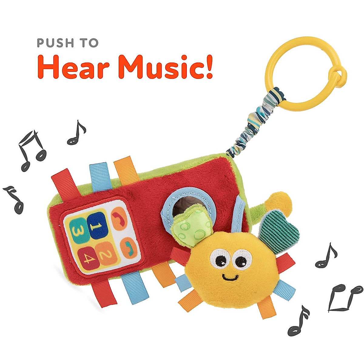 Nuby Plush Phone Pals Musical Hanging Toy with Connector Ring: 0M+, Multi