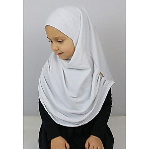 Firdevs Islamic Girl Child Practical Amira Hijab Two Piece Muslim Scarf & Bonnet - Instant Easy Hijab (White)