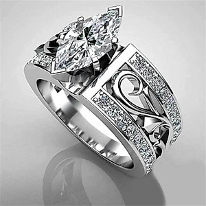SixTwo 925 Sterling Silver Shiny Full Diamond Hollow Flower Special Marquise Cut Cubic Zirconia Halo Ring Dazzling CZ Diamond Eternity Engagement Wedding Band Ring for Women ST.216 (7)