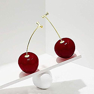 4 Pairs 3D Lifelike Red Cherry Dangle Drop Earrings Creative Assorted Cute Fruits Earring Charm Sweet Jewelry Set for Women (Red+WineRed)