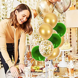 Graduation Decorations 2023 Green Gold/Green Gold Balloons/Green Gold Birthday Party Decorations 2 Set Table Centerpiece Balloons Stand Kit 15pcs for Summer Spring Green Gold Party Decorations