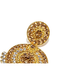 Bindhani Round Golden Mix White Stone Round Earrings & Indian Maang Tikka For Women