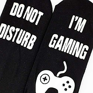 YHZFS 3 Pairs Do Not Disturb I'm Gaming Socks Mens Funny Dress Sock for Gamer Teen Young Boy Novelty Christmas Gifts (3 Pack - Black/White/Gray, Long Mid Calf - Dress Socks)