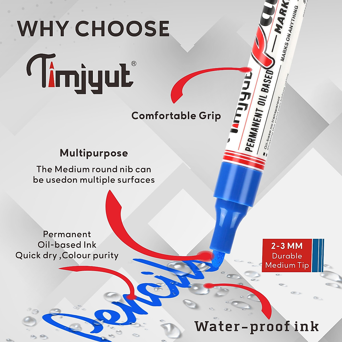 TIMJYUT White Permanent Marker Paint Pens - 2 Count,Medium Tip Oil-Based,Waterproof & Quick Dry,Never Fade,Markers Pens For Rock,Plastic,Glass,Metal,Wood and More