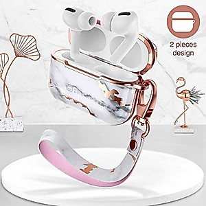 SURITCH Compatible with AirPods Pro Case, [Front LED Visible] Cute Marble Full Body Protection Slim Shockproof Rugged Protective Case Cover with Lanyard for AirPods Pro (White Marble)