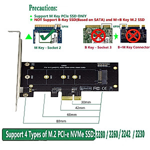 NVMe M.2 Adapter PCIe SSD to PCI-eX1/X4 / X8 / X16 Controller Expansion Card, M.2 (NGFF) SSD Pcie Adapter Converter Card with with Aluminum Heat Sink for M.2 (M Key) NVMe SSD 2280/2260/2242/2230