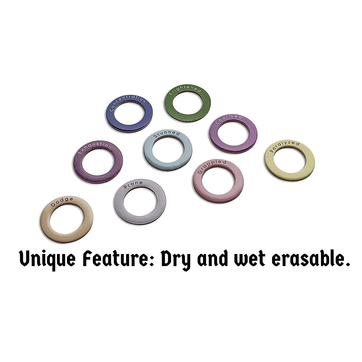 Hexers RPG Status Markers, Track Conditions Effects Spells with Simple Rings, Compatible with Dungeons and Dragons D&D DND Pathfinder Role-Playing, 80 pcs, Dry Erase Customizable