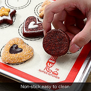 Non Stick Silicone Baking Mat Quarter Sheet Macaron - 8.2"x11.6",Set of 2 Toaster Oven Liners For Pizza/Cookie and Bread Making, Red,By Folksy Super Kitchen (Red)