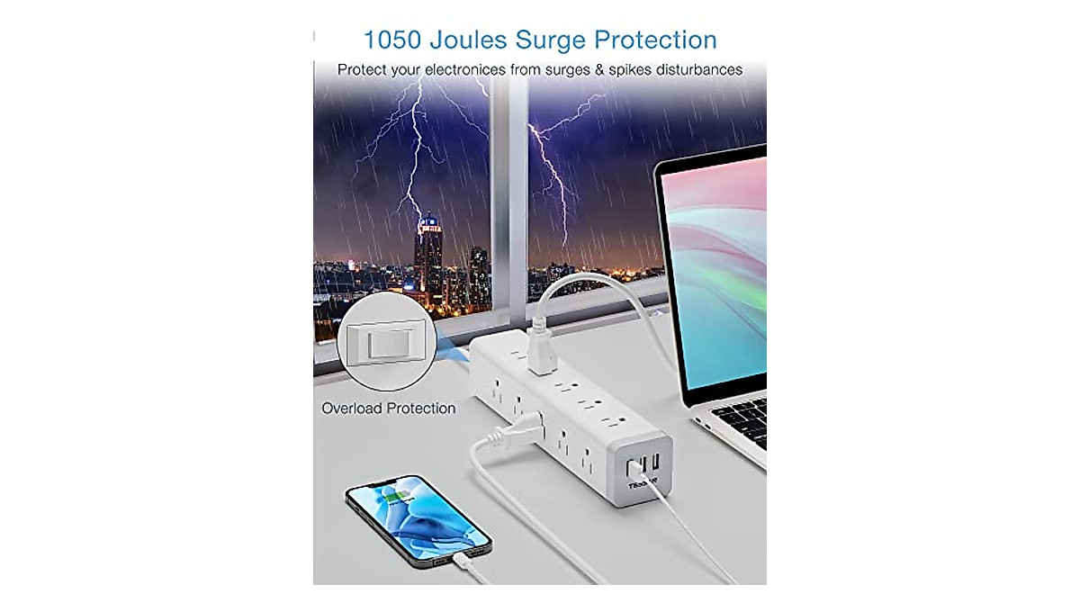 Surge Protector Power Strip with 15 Outlets & USB Ports
