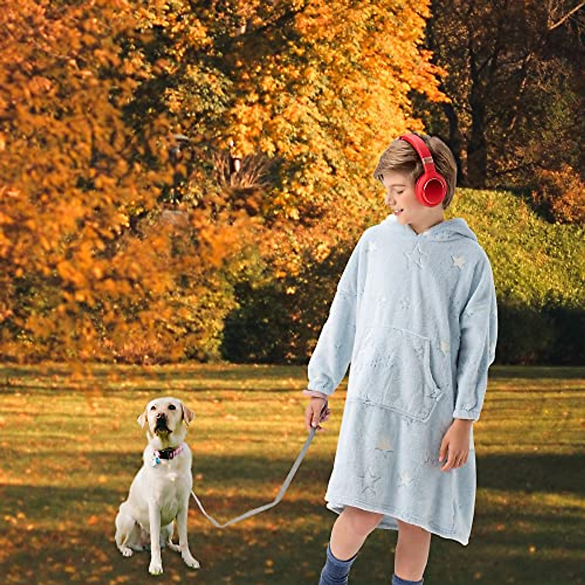 Cozy Bliss Wearable Blanket Hoodie Glow in The Dark Oversized Hooded Sweatshirt Lightweight with Giant Hood Pocket Super Soft Warm Comfy Plush Gifts for Kids Women Men Birthday Halloween