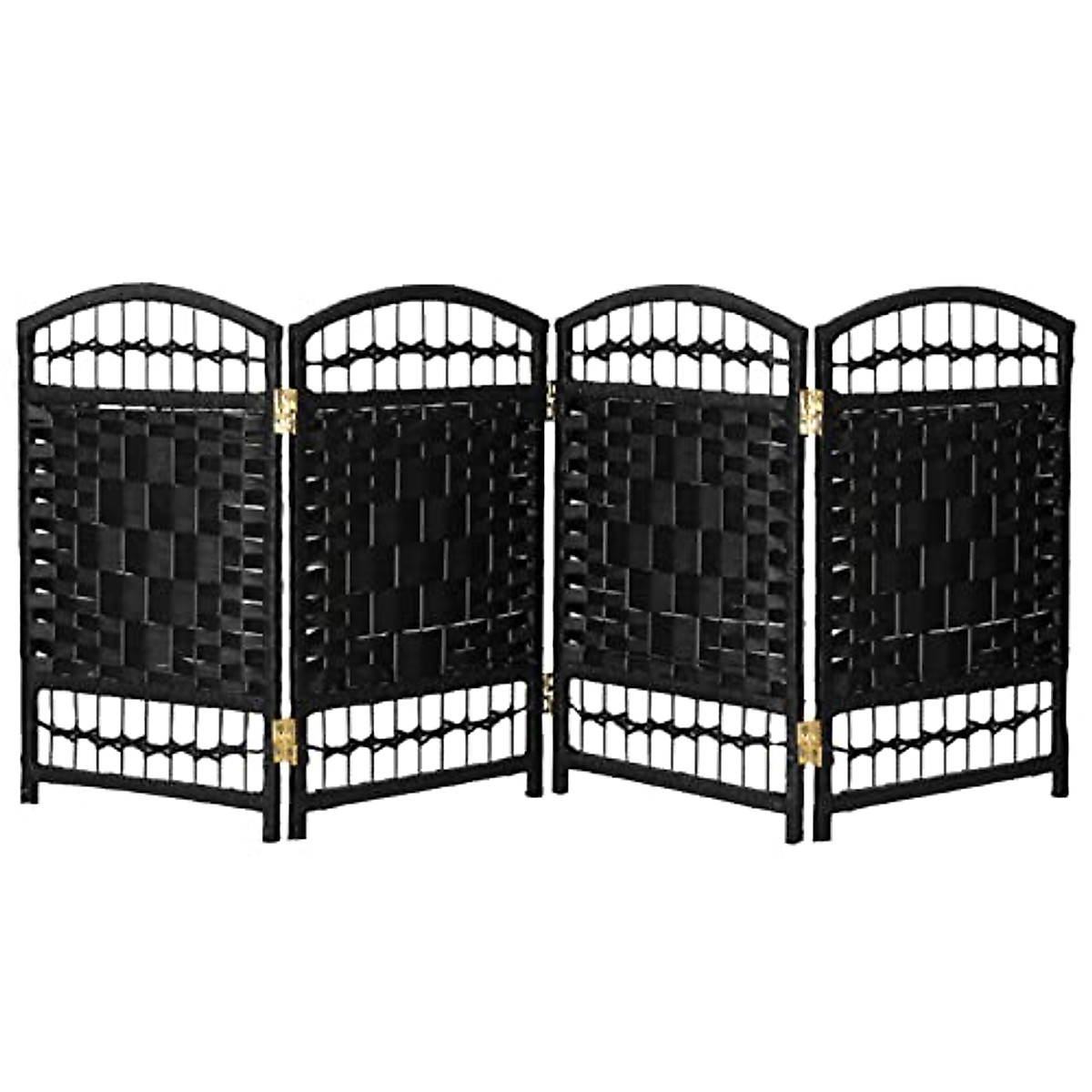 Red Lantern 2 ft. Short Fiber Weave Folding Screen - Black - 4 Panels