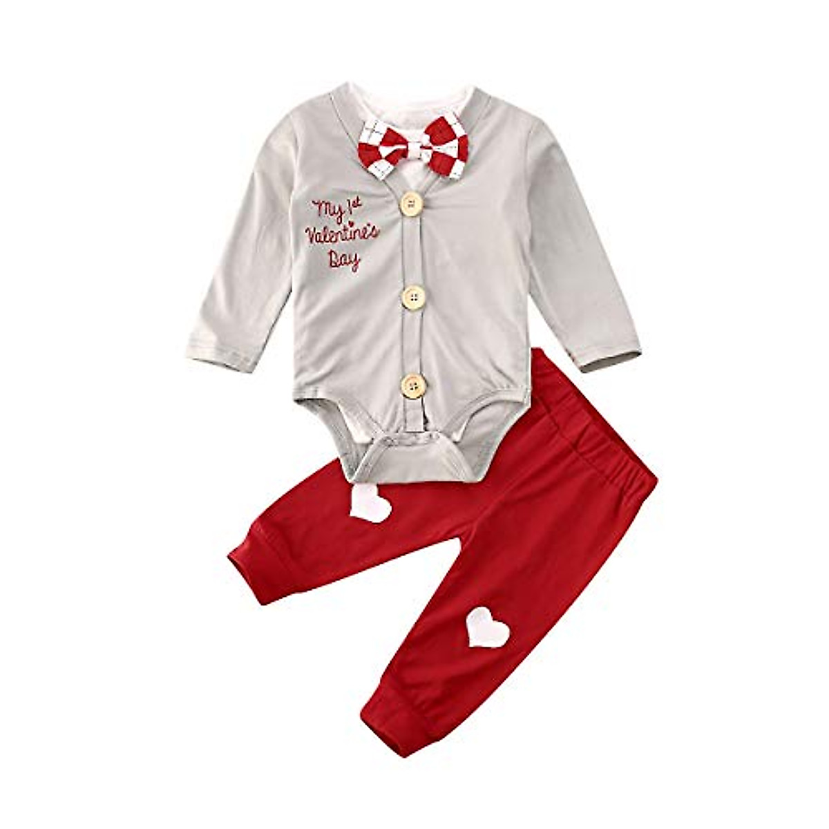 Infant Baby Boy Valentines Day Clothes My First Valentines Day Romper Bodysuit Pants Outfits Set 3PCS (Valentine's Day, 0-6M)