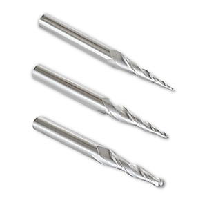 ROUTYBITS - 3 Pcs Tapered Ball Nose Router Bit Set - 1/32”, 1/16”, 1/8” Tip Diameter, 1/4 Inch Dia Shank, Solid Carbide, Spiral End Mills for 3D CNC Carving of Wood, Plastic, Soft Metal