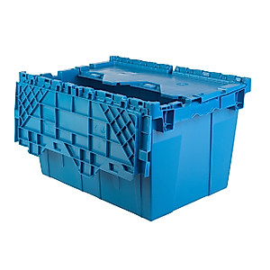 Hudson Exchange 21.9 x 15.2 x 12.8” (3 Pack) Storage Tote Distribution Container with Hinged Attached Lid, Blue
