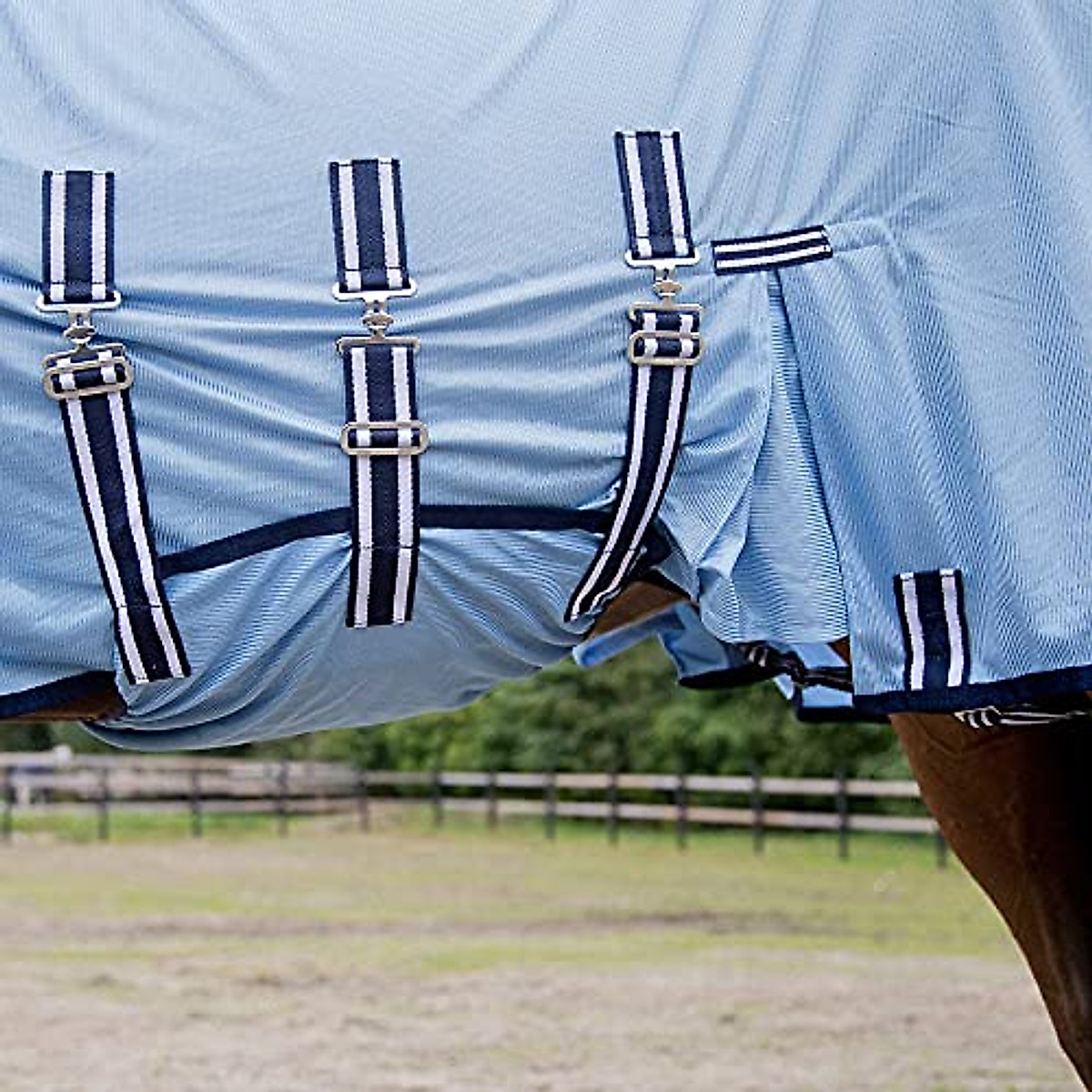 Horze Freja Durable Mesh Combo Fly Sheet with Belly Guard and Detachable Neck Cover | UPF 50+ UV Protection - Light Blue - 81 in