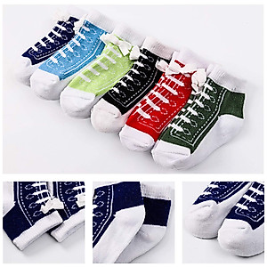 Fly love 6 Pairs Baby Cotton Sneaker Newborn Ankle Sock Toddler Crew Walkers Bootie Infant Slippers Socks