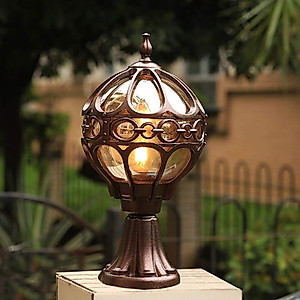 MODEBHD Villa Column European Head Post Lamp Outdoor Waterproof Table Lamp Wall Courtyard Lawn Garden Lamp Column Light 1-Light E27 Retro Aluminum Balcony Pillar Light Lantern Traditional Landscape Li