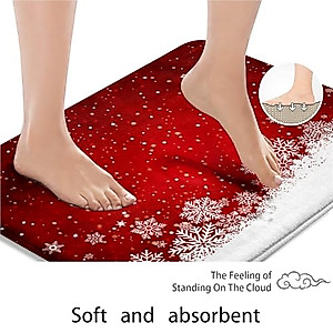 ArtSocket Christmas Bathroom Rugs and Mats Set 3 Piece, Christmas Red Classic Rugs Non Slip, Snowflake Absorbent Microfiber Memory Foam Bath Mat Machine Washable Bathroom Floor Mats