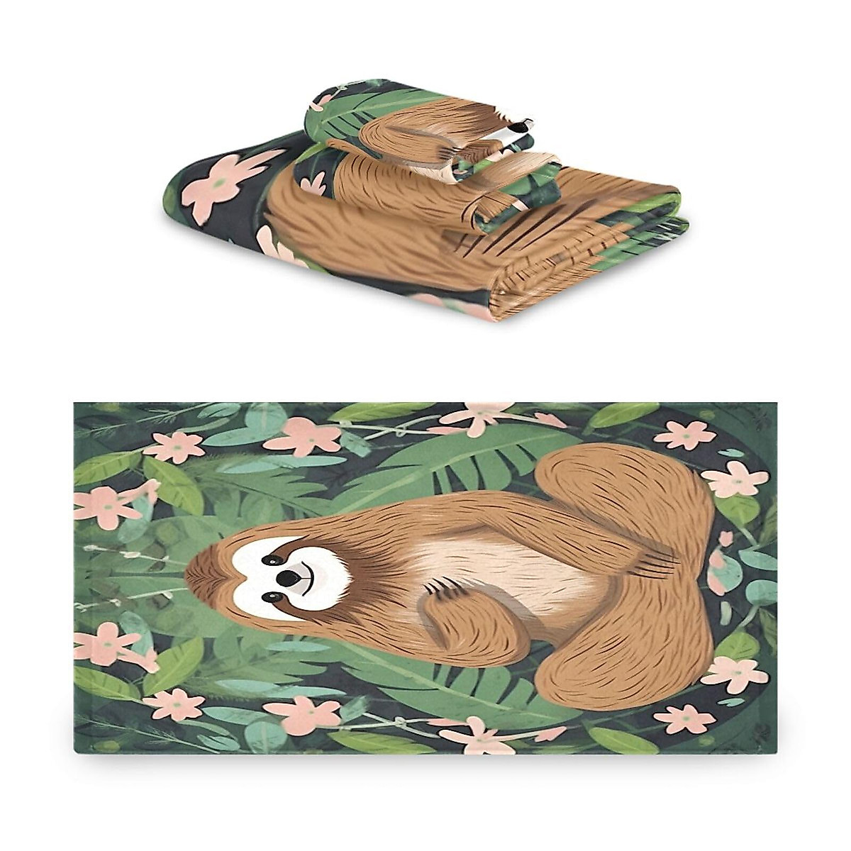 Flradish Sloth Yoga Towels 3 Pack Bath Towels for Bathroom Set Soft Cotton Highly Absorbent Lightweight & Quickdry Towel Set 1 Bath Towel,1 Hand Towel,1 Washclothe