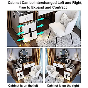 ZTGL Makeup Vanity with Lights and Charging Station, Vanity Mirror with LED Light and Table Set, Large Vanity Desk with 5 Drawers and Chair, Modern Vanity Table with Nightstand,White Mirror b,L: 60cm