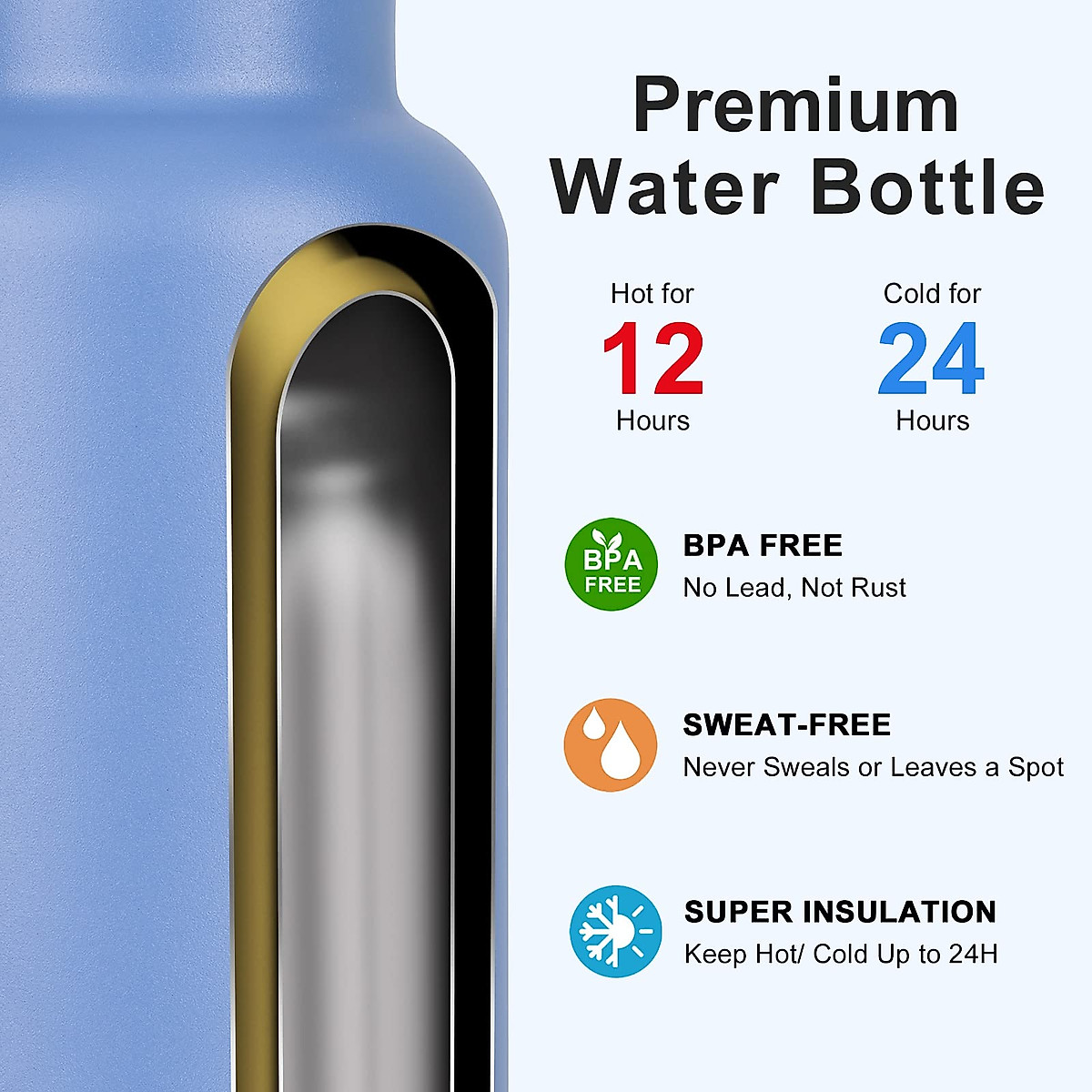 Mollcity Kids Water Bottle 12 oz Stainless Steel Vacuum Insulated Water Bottle with Leak Proof Lid, Sports Water Flask with Wide Handle (Royal Blue)