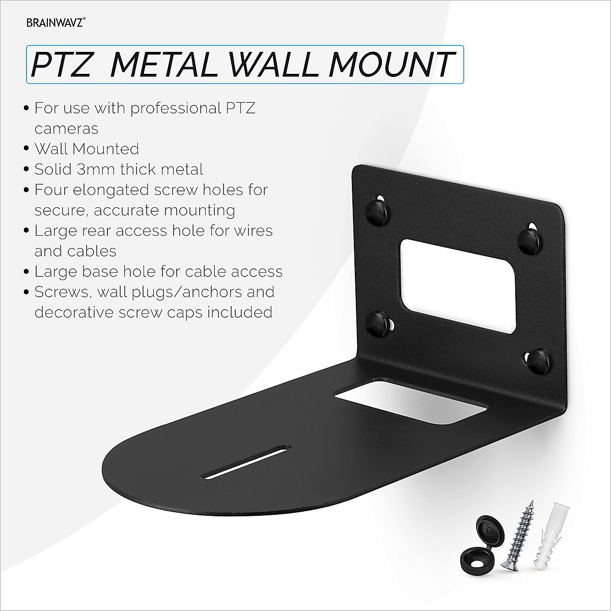 PTZ Camera Wall Mount Bracket Compatible with HuddleCam, Sony, AVIPAS, SMTAV, FOMAKO, PRISUAL & More, Universal Holder Shelf, by Brainwavz (Black)