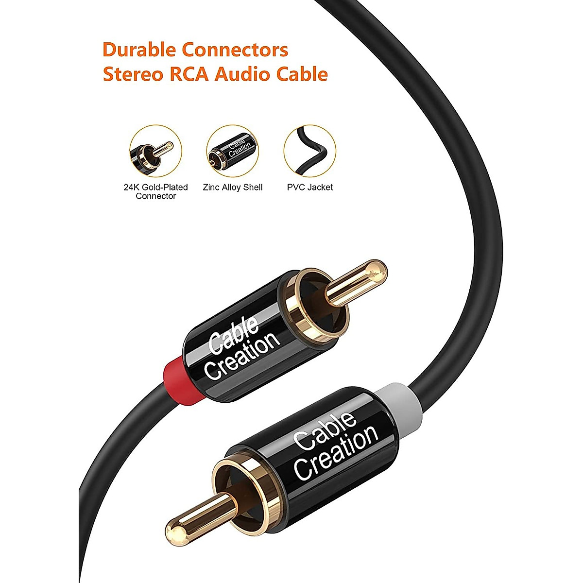 CableCreation RCA Cable, 2RCA Male to 2RCA Stereo Audio Subwoofer Cable Compatible with Speaker, AMP, Turntable, Receiver, Home Theater, Subwoofer, Double Shielded, 10 Feet/3M