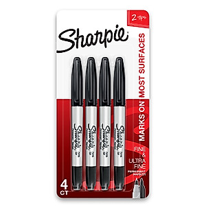 SHARPIE Twin Tip Permanent Markers, Fine and Ultra Fine, Black, 4 Count