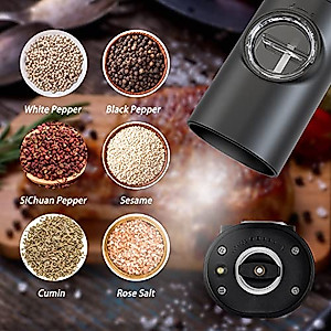 KIEKRO Electric Salt and Pepper Grinder Set, Battery Operated Salt and Pepper Grinder (without Battery), Kitchen Gadget with White Led Light, Adjustable Coarseness, One-hand One-button Start, Black