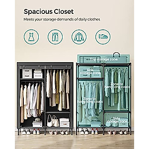 SONGMICS Garment Rack Heavy Duty Clothes Rack, 65 Inch Freestanding Portable Wardrobe Closet with Hanging Rails and Shelves, Total Load 242 lb, Easy Assembly, for Cloakroom Bedroom, Black URDR301B02