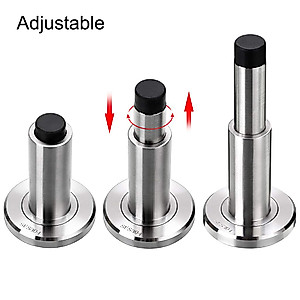 Sumnacon 3 Pcs Sturdy Adjustable Door Stoppers - Stainless Steel Modern Door Stops with Rubber Buffer, Wall Mounted Metal Doorstops with Hardware for Home Office, Silver