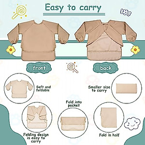 Jeyiour 6 Pack Long Sleeve Baby Bibs Mess Proof Bib Washable Feeding Bib Weaning Smock for Baby Infant Toddler (Simple Style)